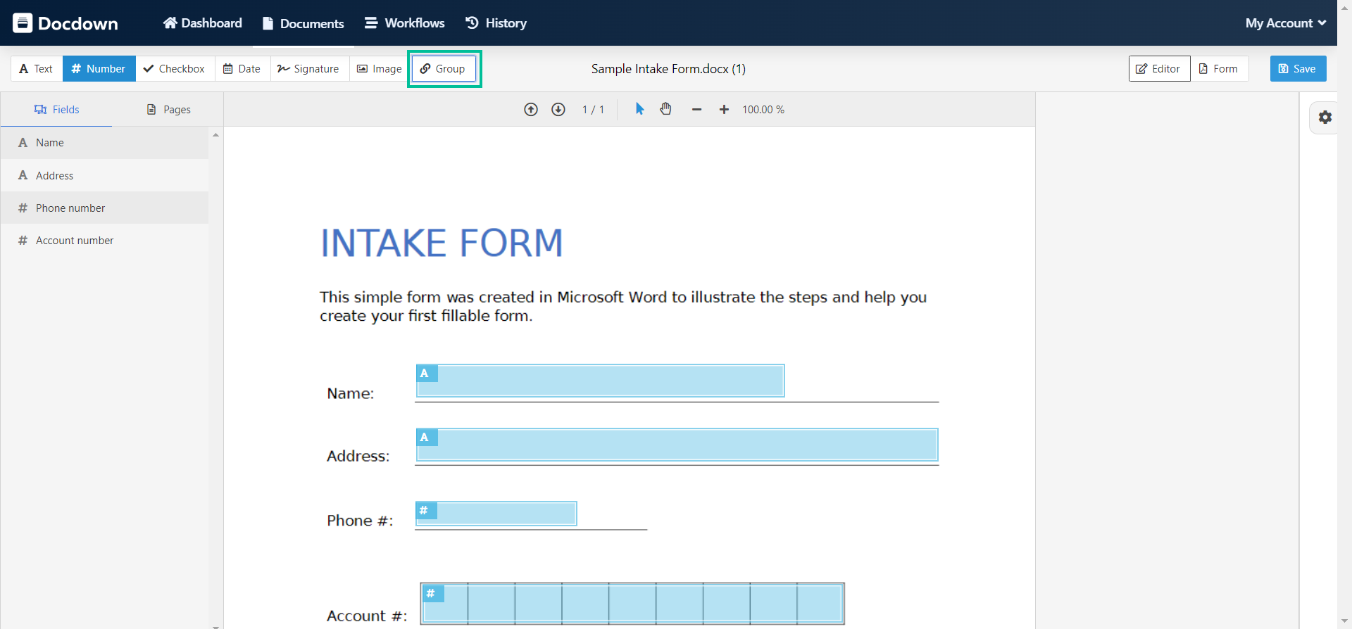 Grouping Fields In Fillable Pdfs Using Docdown Editor Smartvault 6277