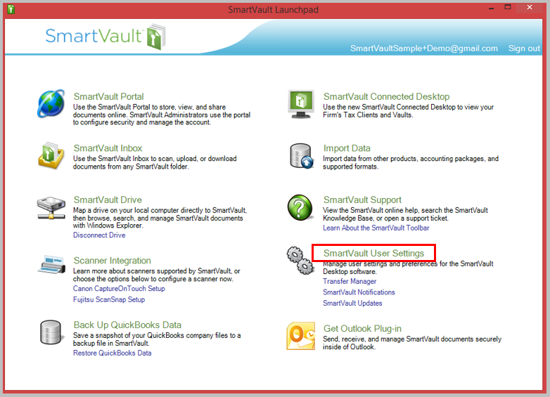 SmartVault User Settings within the Launchpad – SmartVault