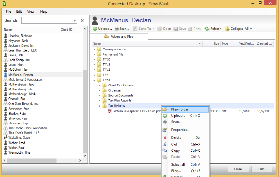 Creating a Folder in the Connected Desktop – SmartVault