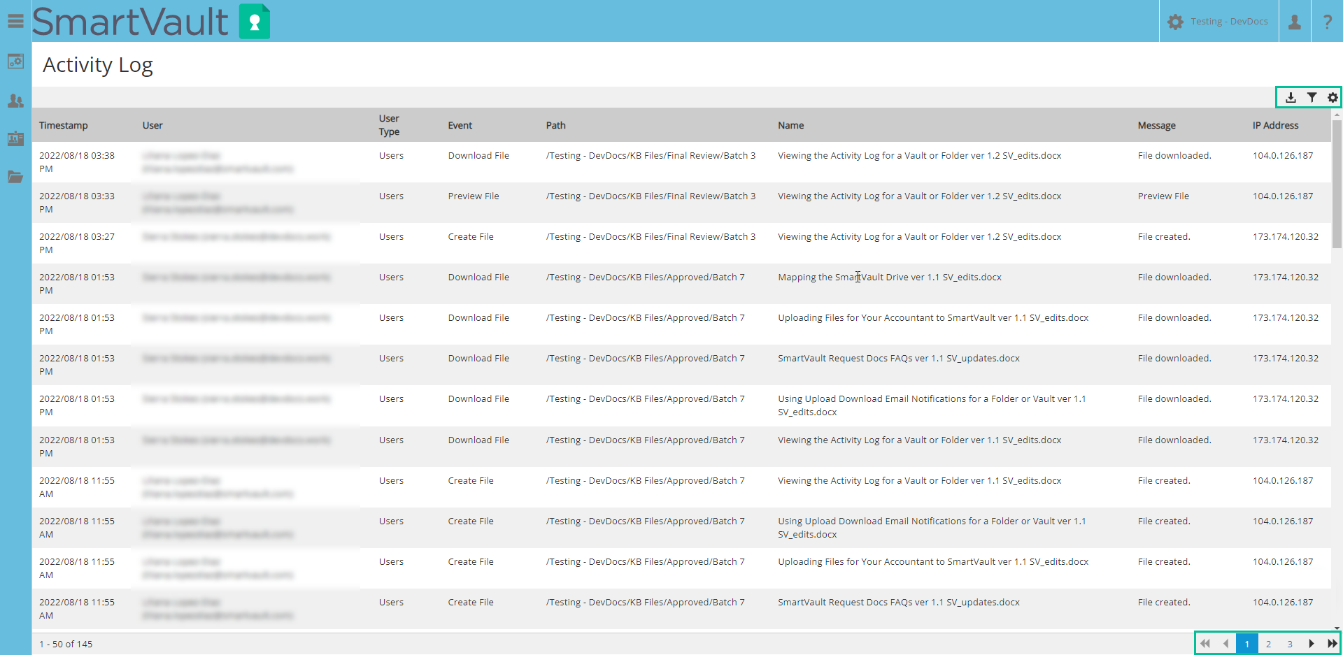 Viewing Activity Logs – SmartVault